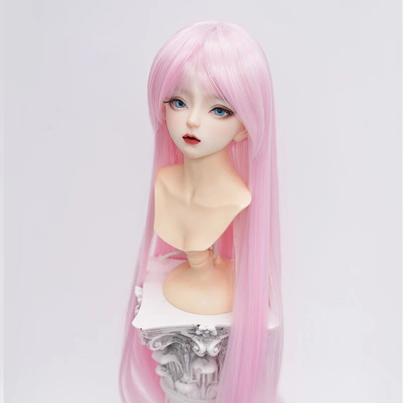 Розовый парик для куклы BJD с челкой, 16.5-17.5 см