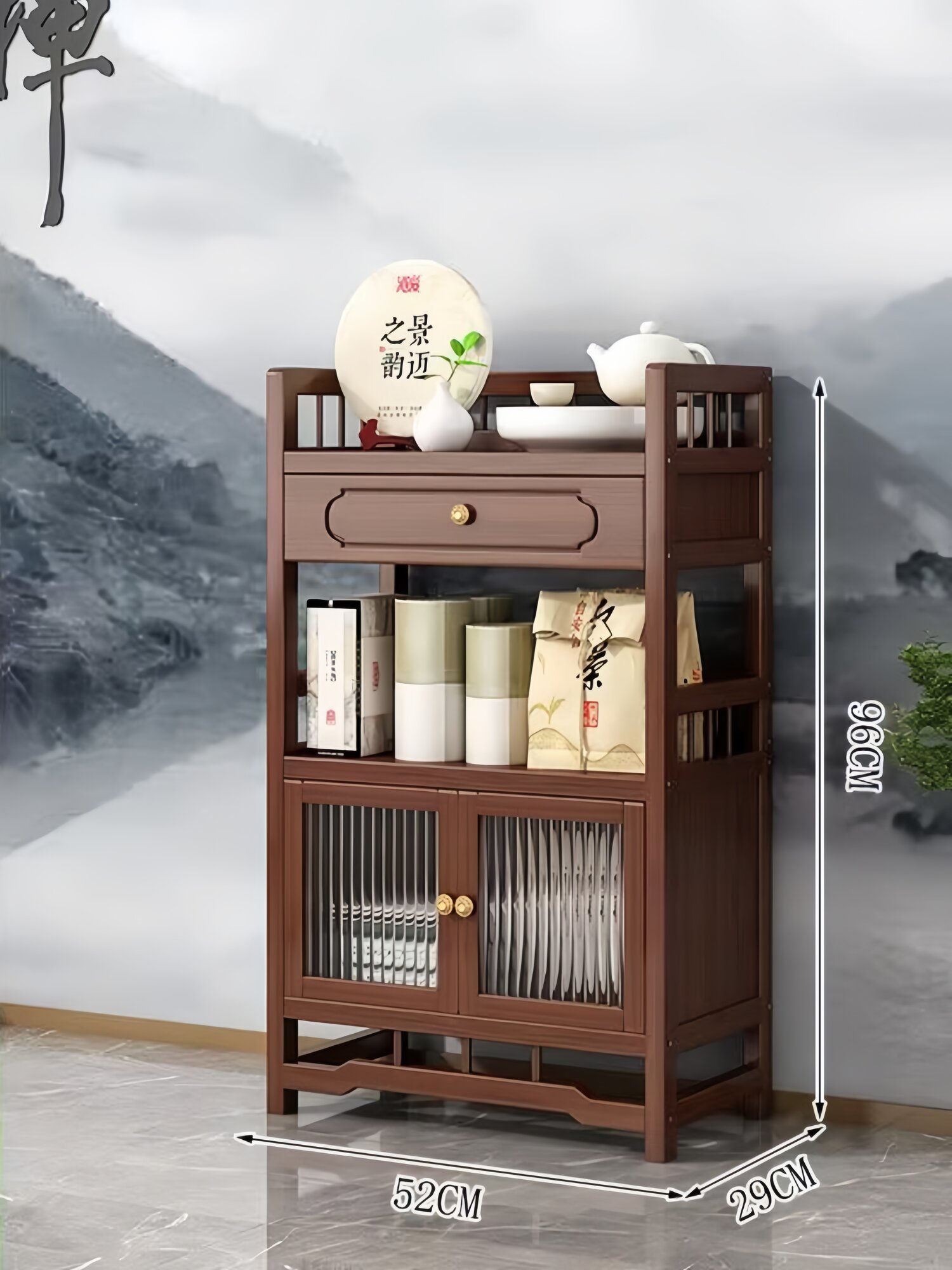 Буфет ASDF, арт-деко, 3 полки, универсальный угол, ореховый цвет