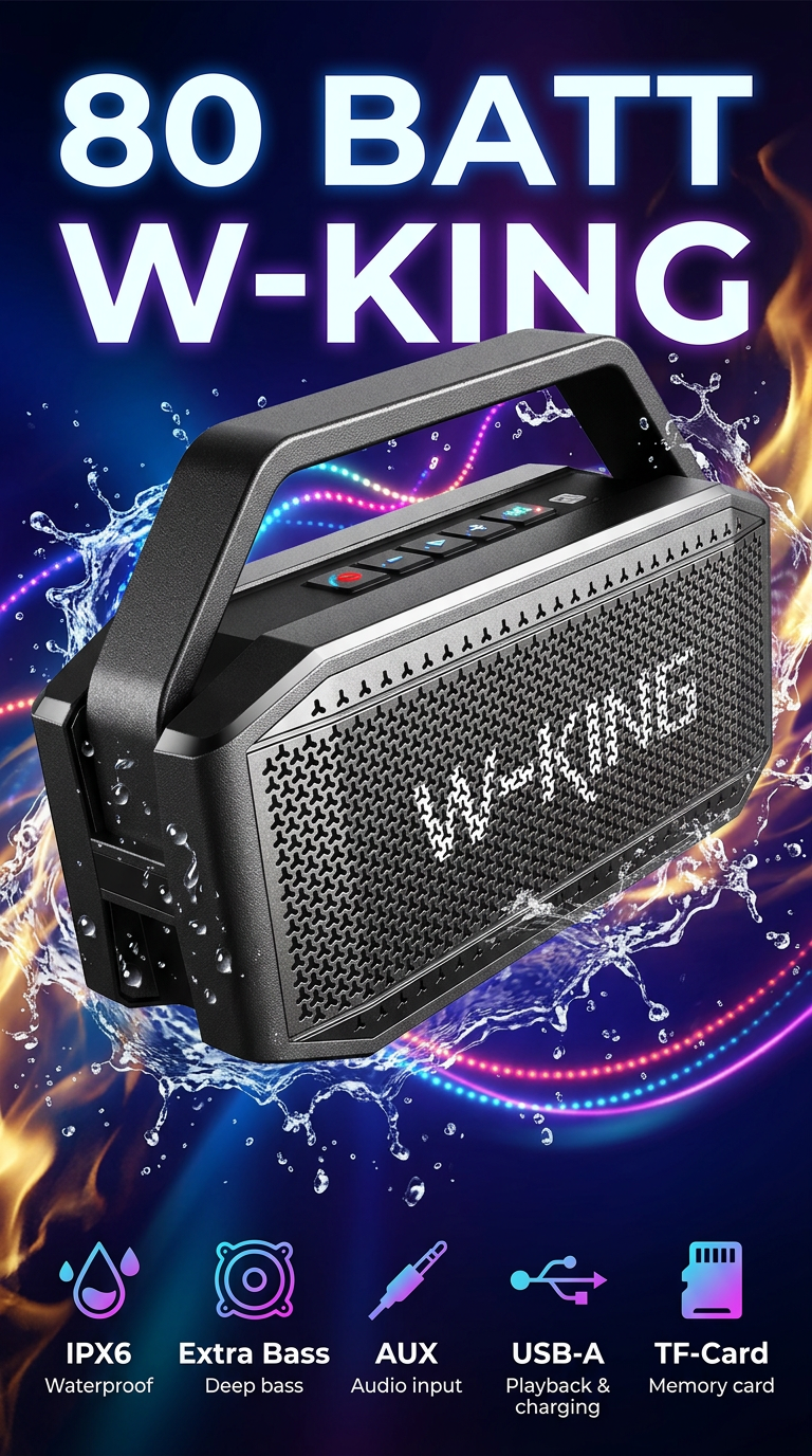 Мощная беспроводная портативная колонка 80 Вт W-KING D9-1, Жирные басы, Full-Range динамики, IPX6, Гарантия 6 мес