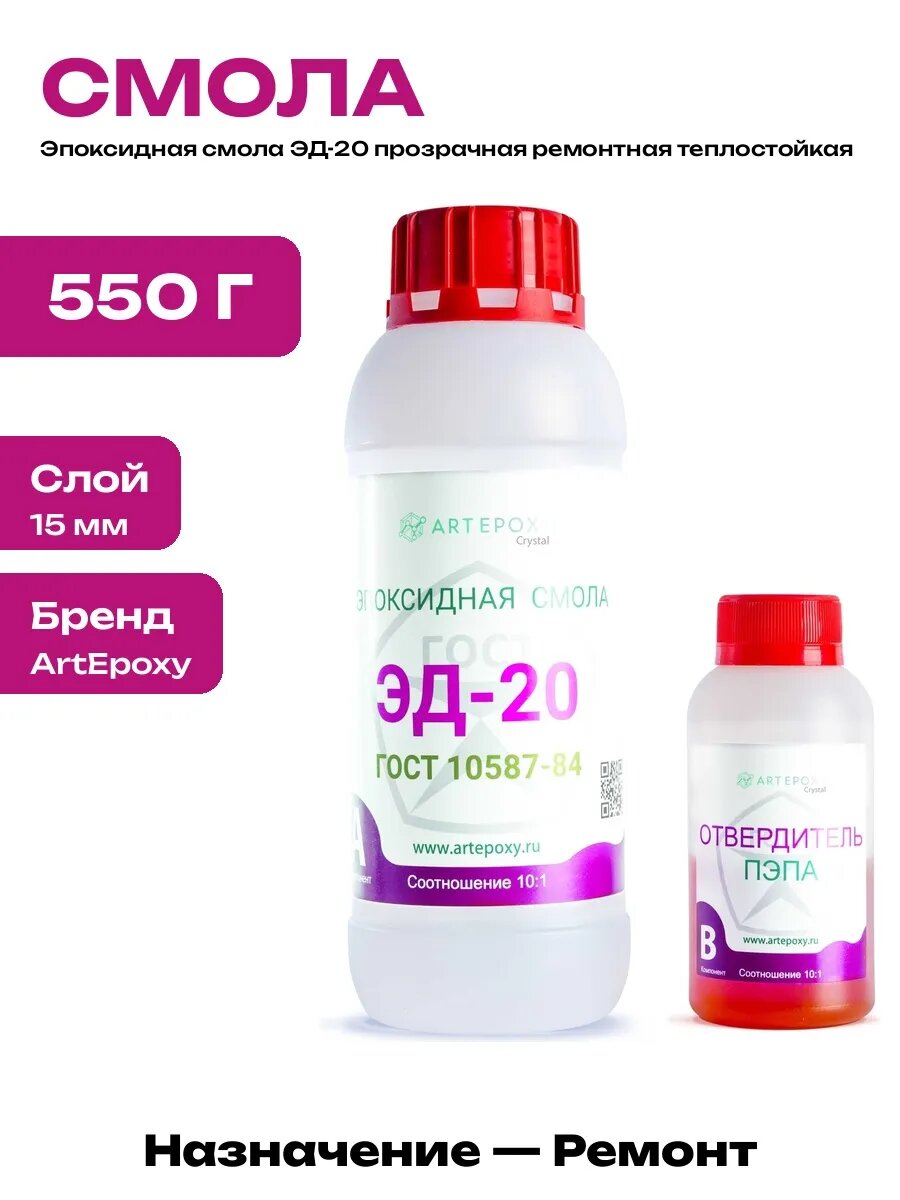 Смола эпоксидная ЭД-20 прозрачная густая для стройки 0.55 кг