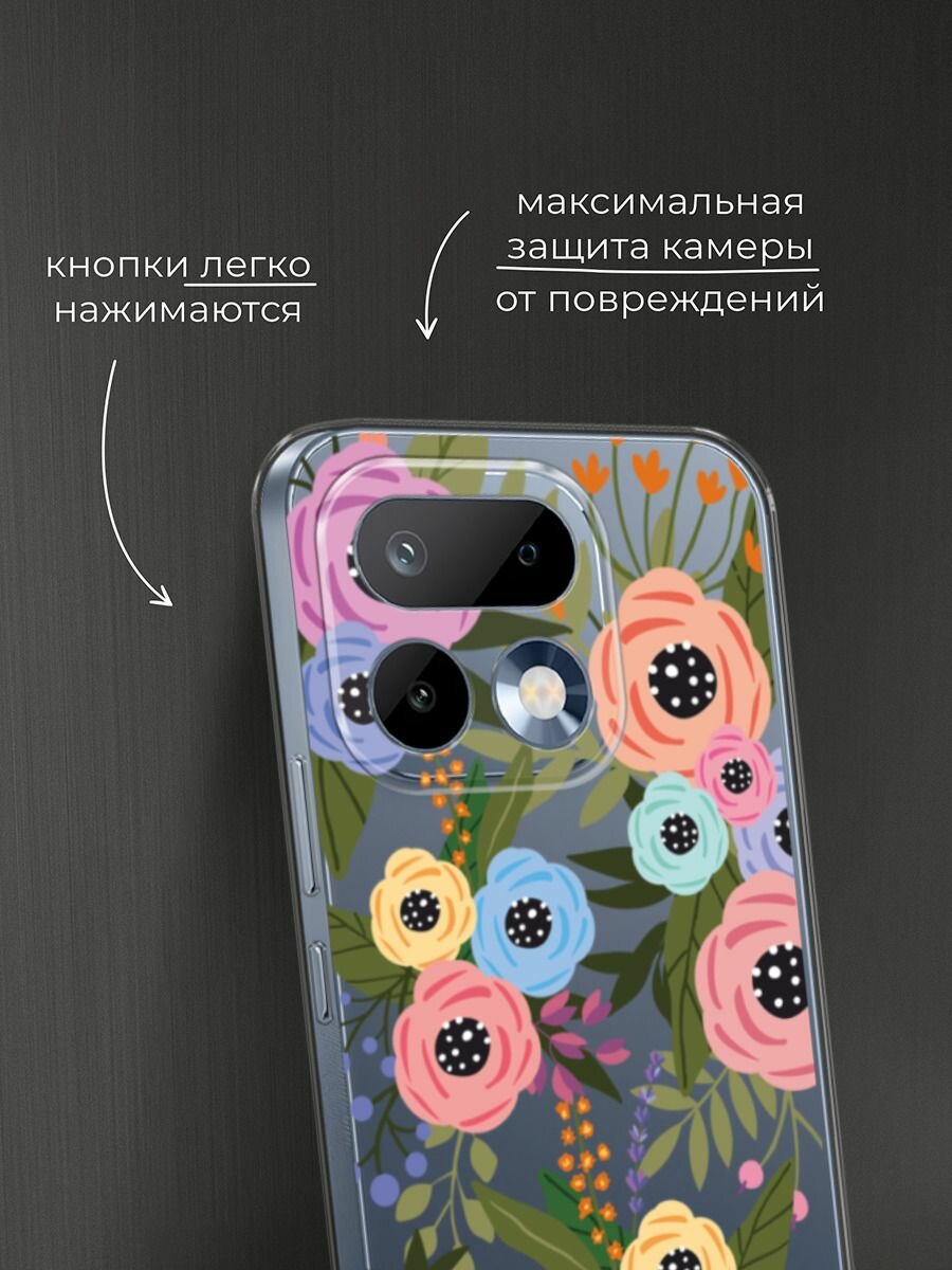 Чехол на Realme 16 Pro / Реалме 16 Про с принтом Pattern of colored flowers, прозрачный — фото 1
