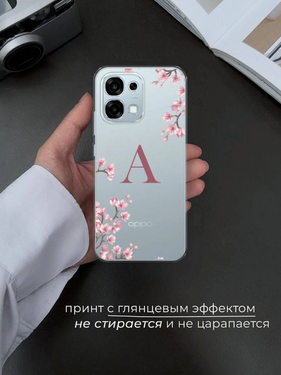 Силиконовый чехол на Oppo A6 Pro / Оппо A6 Про с принтом Буква A сакура — фото 1