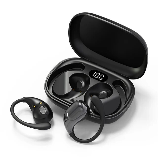 Беспроводные наушники TWS с Bluetooth 5.4, заушным креплением, HiFi стерео, водонепроницаемые, светодиодный дисплей, длительное время работы в режиме ожидания, сенсорное управление.