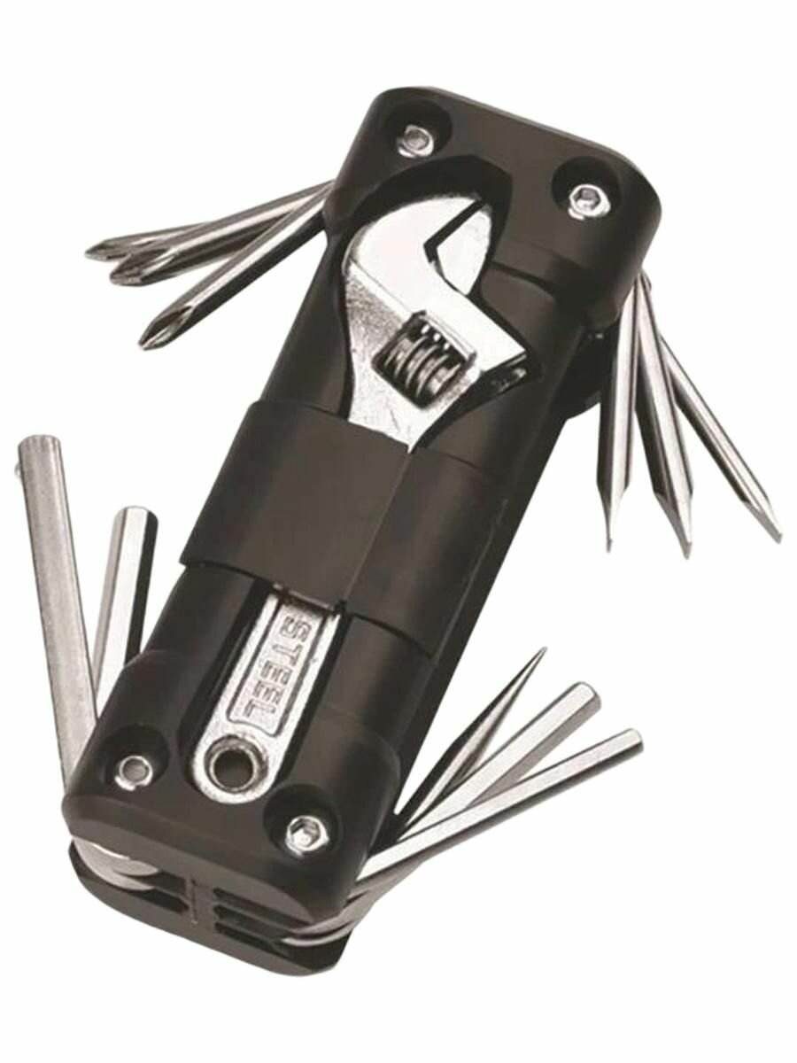 Мультитул Multitool, 16 инструментов, сталь, хром, для ремонта велосипеда, черный