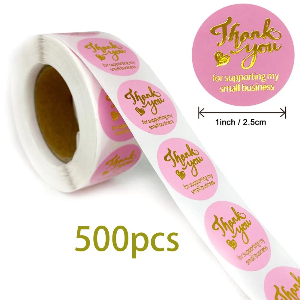 Наклейки "Спасибо" розовые, 500 шт, 2.5 см, D4-500