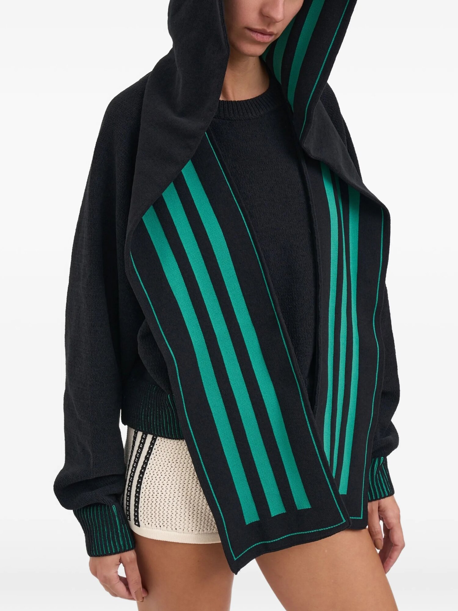 Свитер adidas Striped hooded sweater, размер 4 UK, , black/black — фото 1