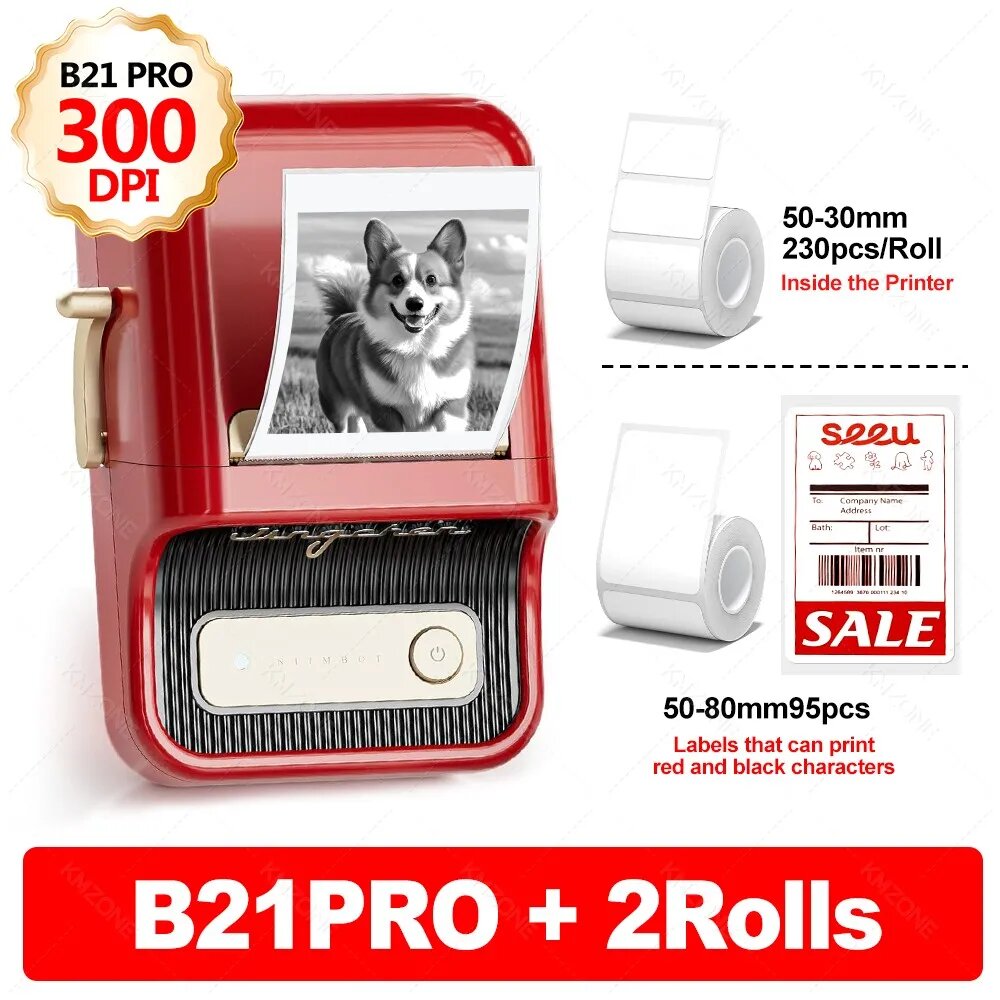 B21PRO Термопринтер, Red, 2 рулона