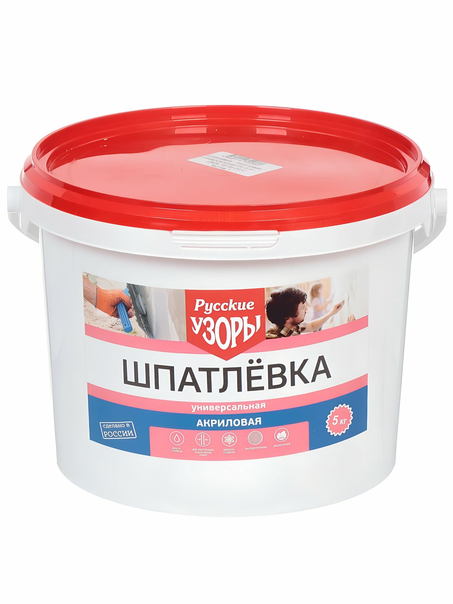 Русские узоры, Шпатлевка универсальная акриловая для внутренних и наружных работ, 5 кг
