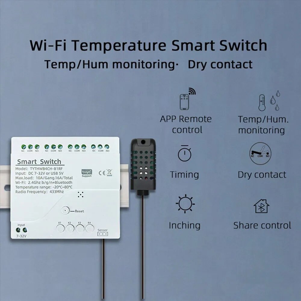 Умный 4-канальный WiFi-переключатель Tuya с Zigbee-реле (белый и черный)