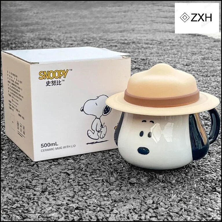Керамическая чашка с крышкой Kawaii Snoopy, Снупи, 500 мл, самая продаваемая и милая