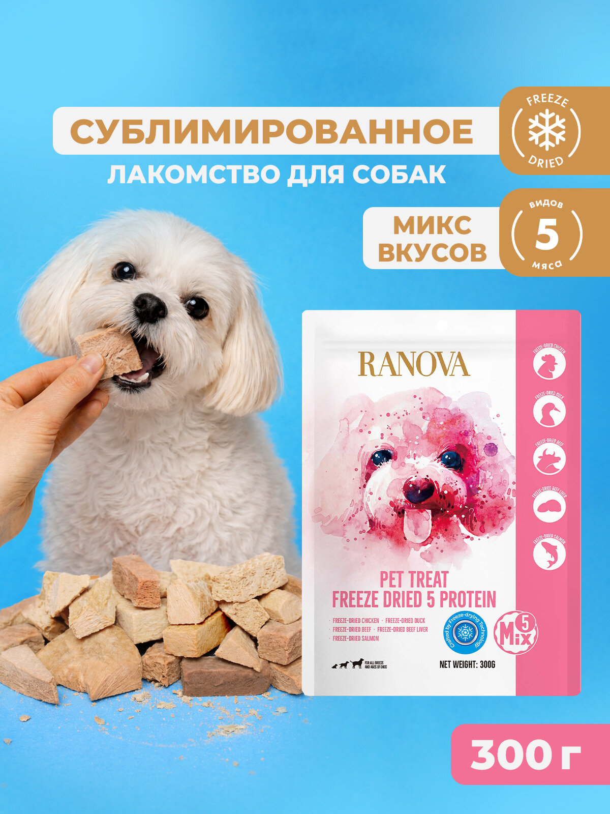 Лакомство для собак RANOVA Мясное ассорти, сублимированное, 300 г