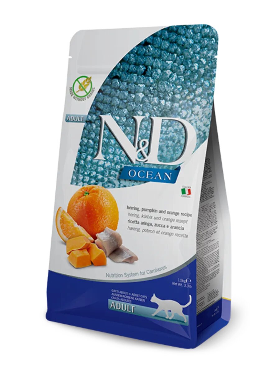 Сухой корм Farmina N&D OCEAN PUMPKIN (Фармина) для кошек сельдь, тыква и апельсин, 1.5 кг