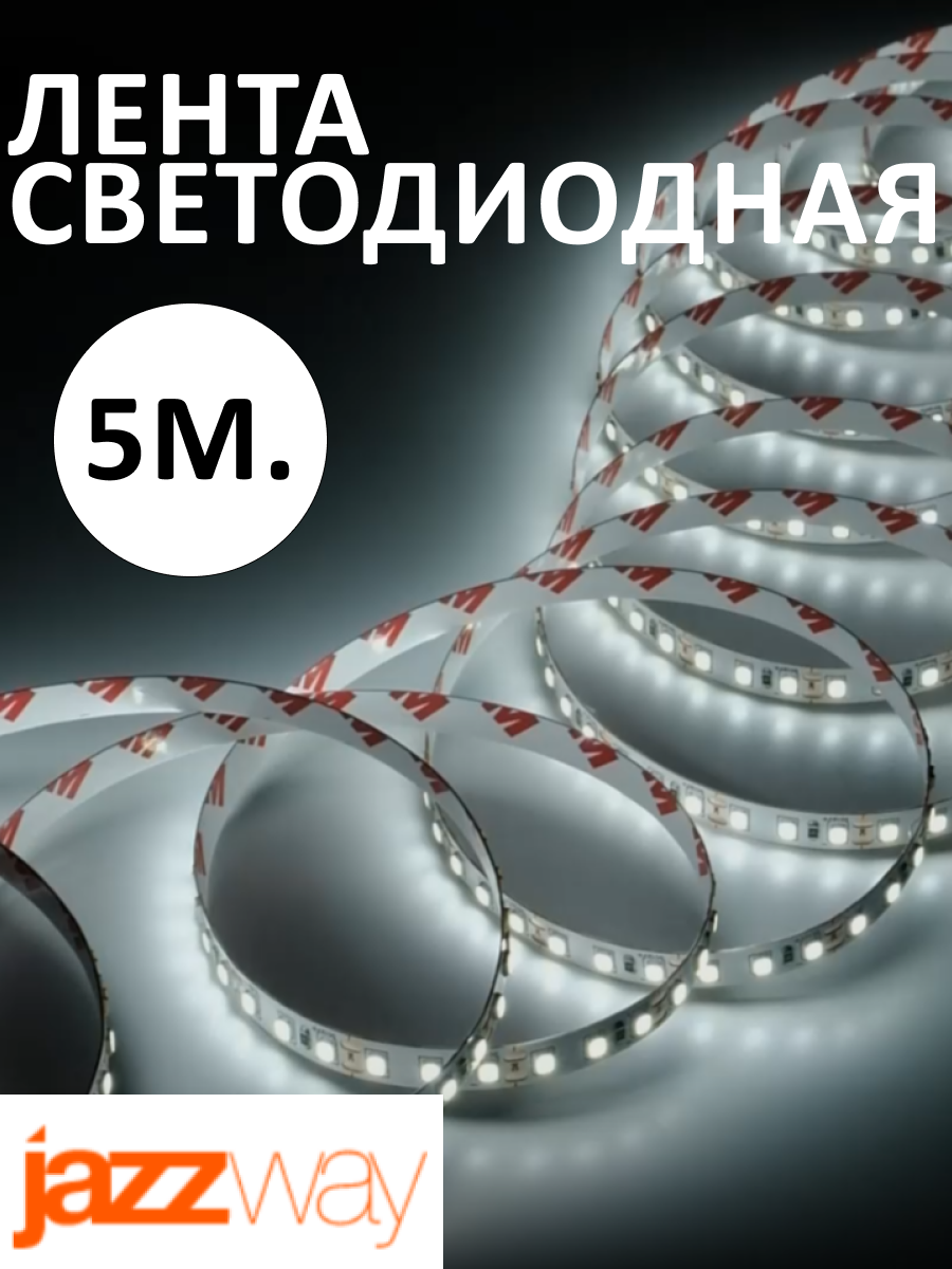 Светодиодная лента Jazzway PLS2835 12Вт 6500К холодный белый свет в силиконовой оболочке IP65 5 м.
