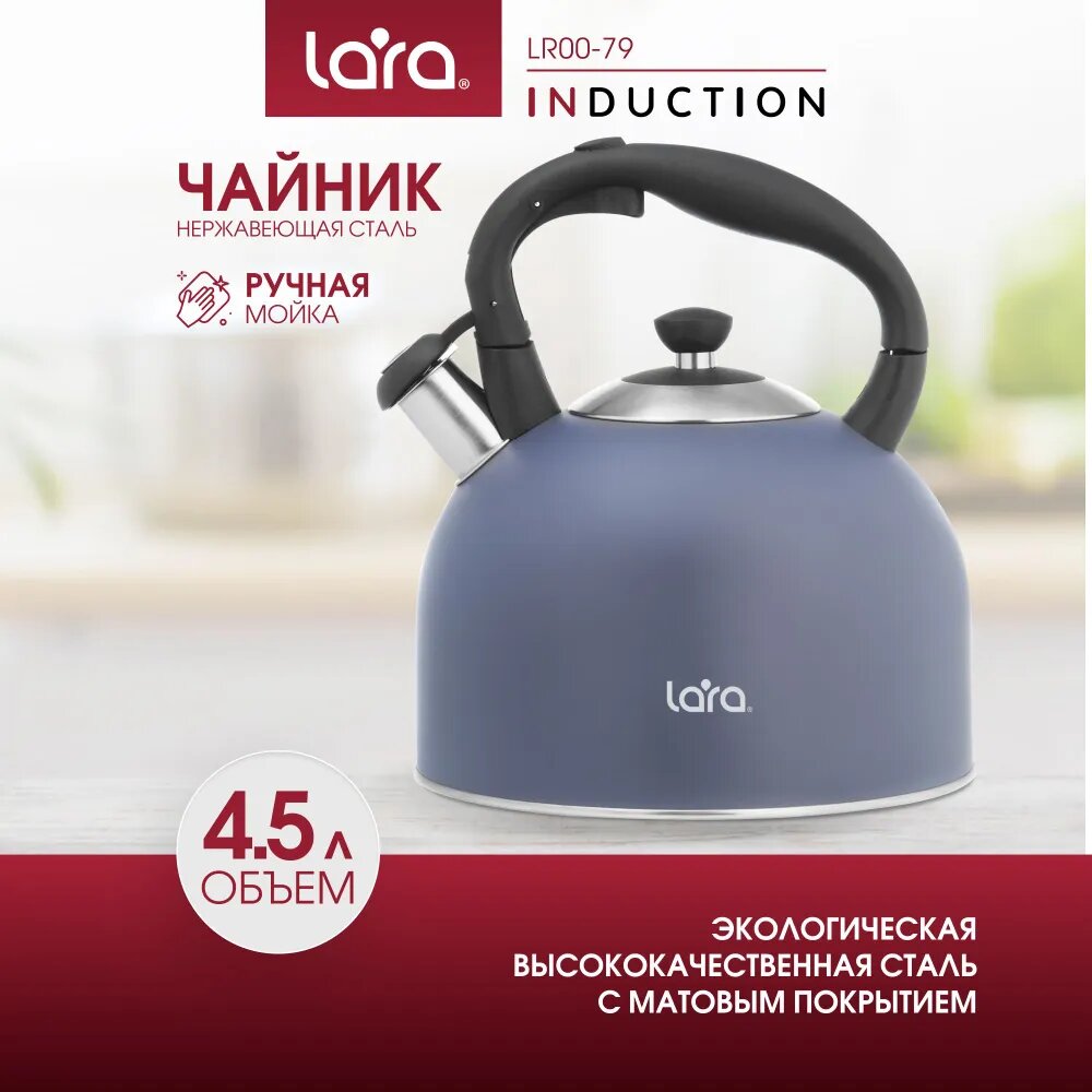 Чайник Lara LR00-79 индукционный 4.5 л из нержавеющей стали со свистком для всех типов плит