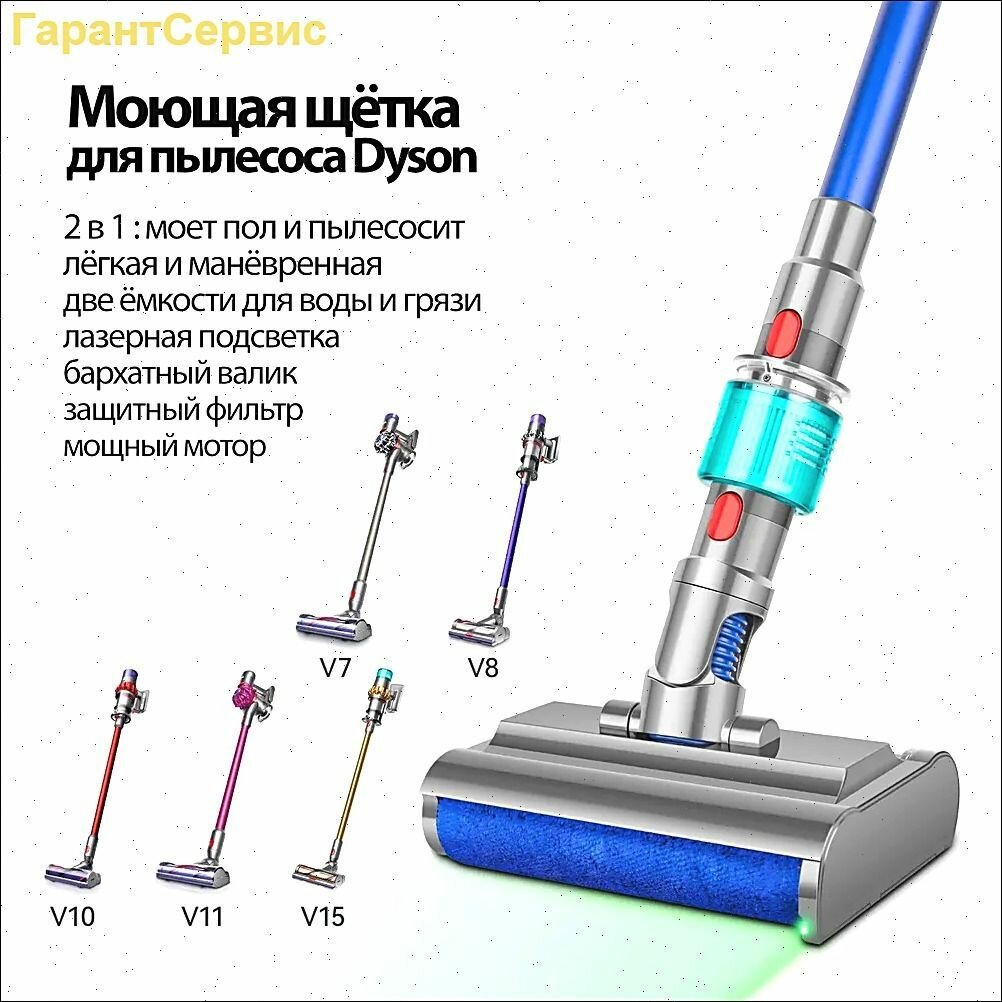Моющая насадка Top Submarine с валиком и лазерной подсветкой для пылесоса Dyson V7V8V10V11V15, моющая щетка