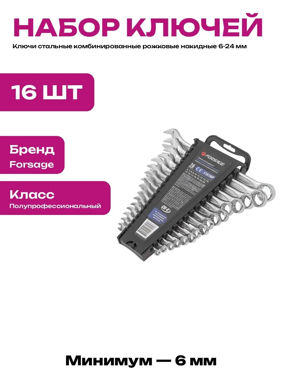 Набор ключей рожково накидных в пластиковом держателе 6-24