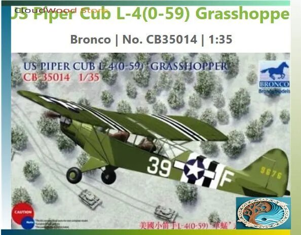 Эксклюзивная пластиковая сборная модель 1/35 Piper Cub L4 059 от BRONCO CB35014