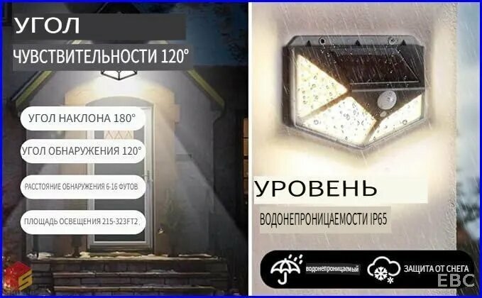 Настенный светодиодный прожектор с датчиком движения и аккумулятором, IP65, 600 LED, 700 Лм, 3.7В, белый — фото 1