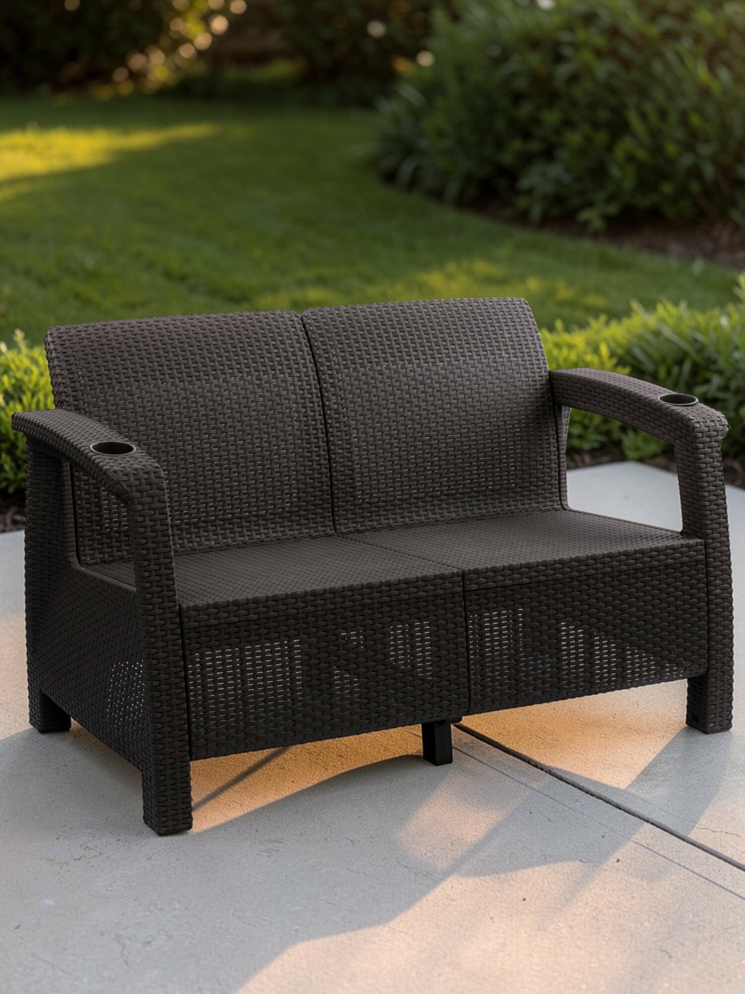 Садовый диван 2-местный из искусственного ротанга, 128х70х79 см, коричневый мокко, мебель для дачи М8837