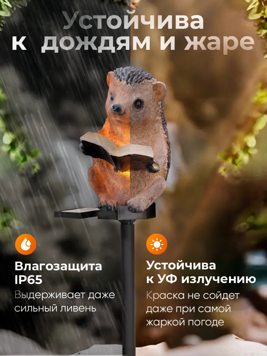 Фигурка садовая LIGHTINGTON "Ёжик", на солнечных батареях, для улицы — фото 1