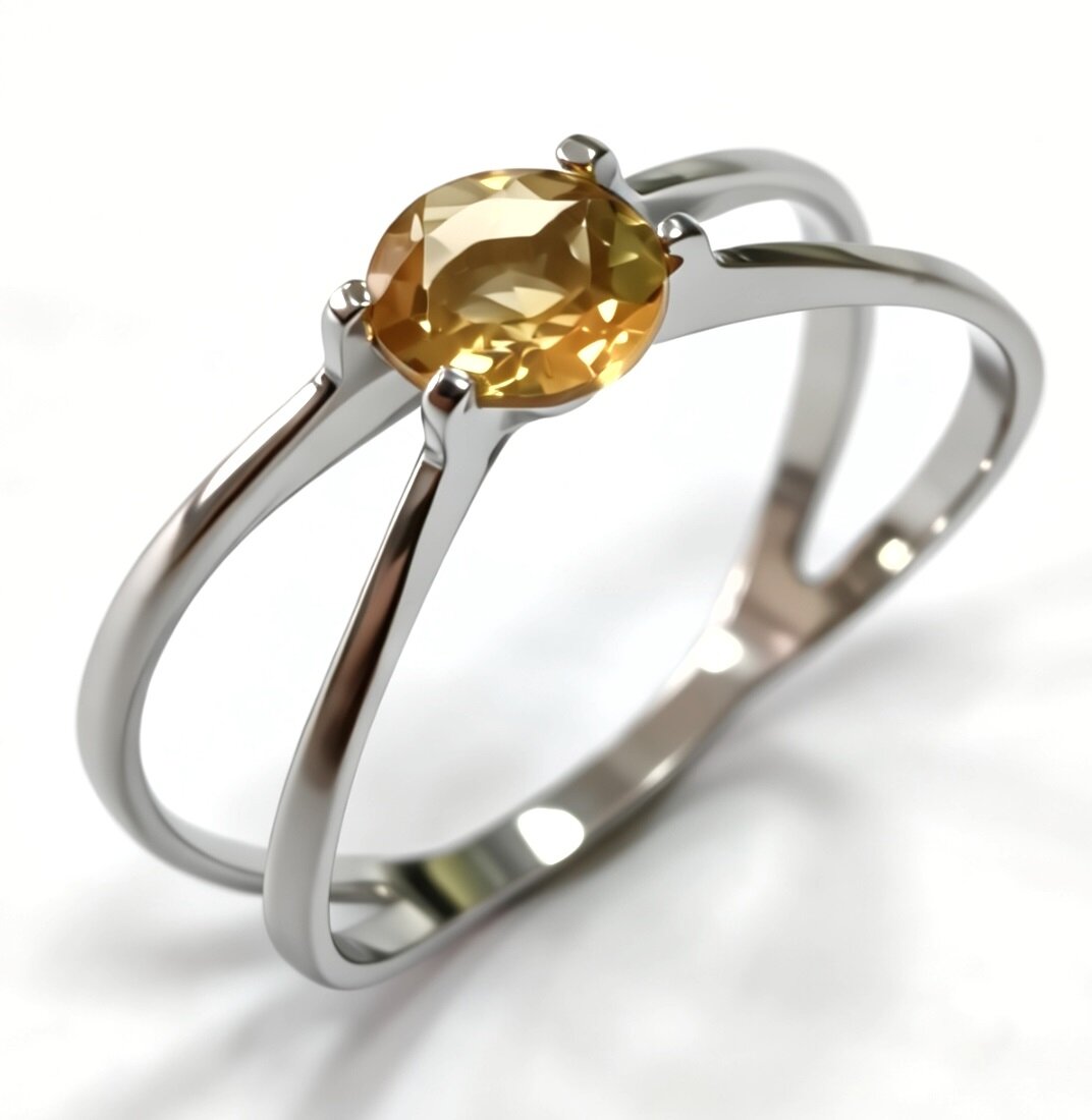 Кольцо, серебро, 925 проба, родирование, цитрин