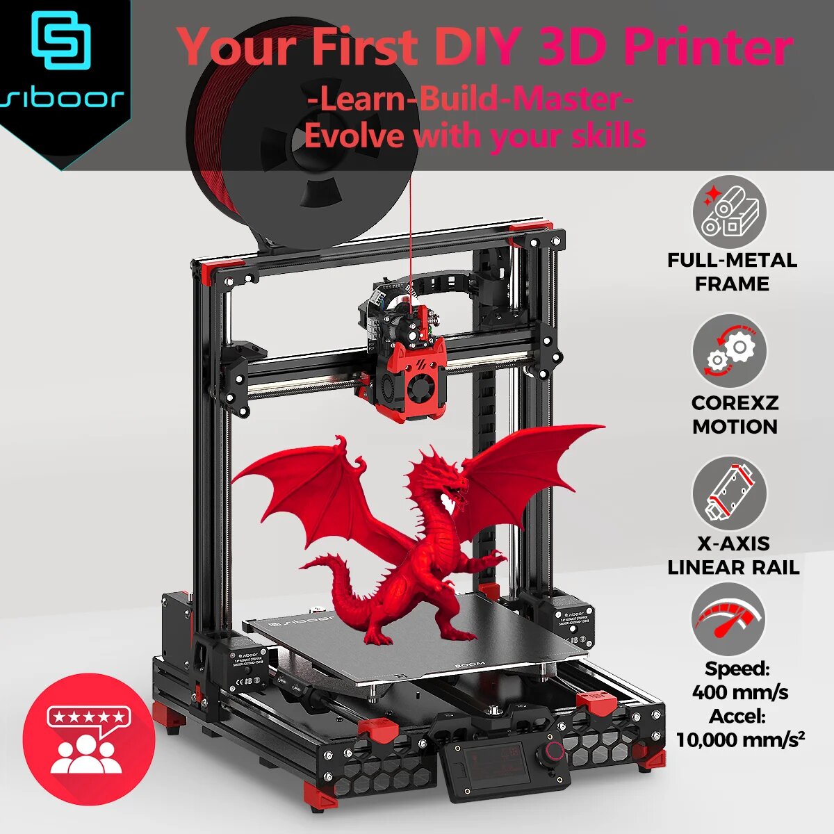 Siboor BOOM Kit CoreXZ 3D-принтер, ship from Poland, ABS parts