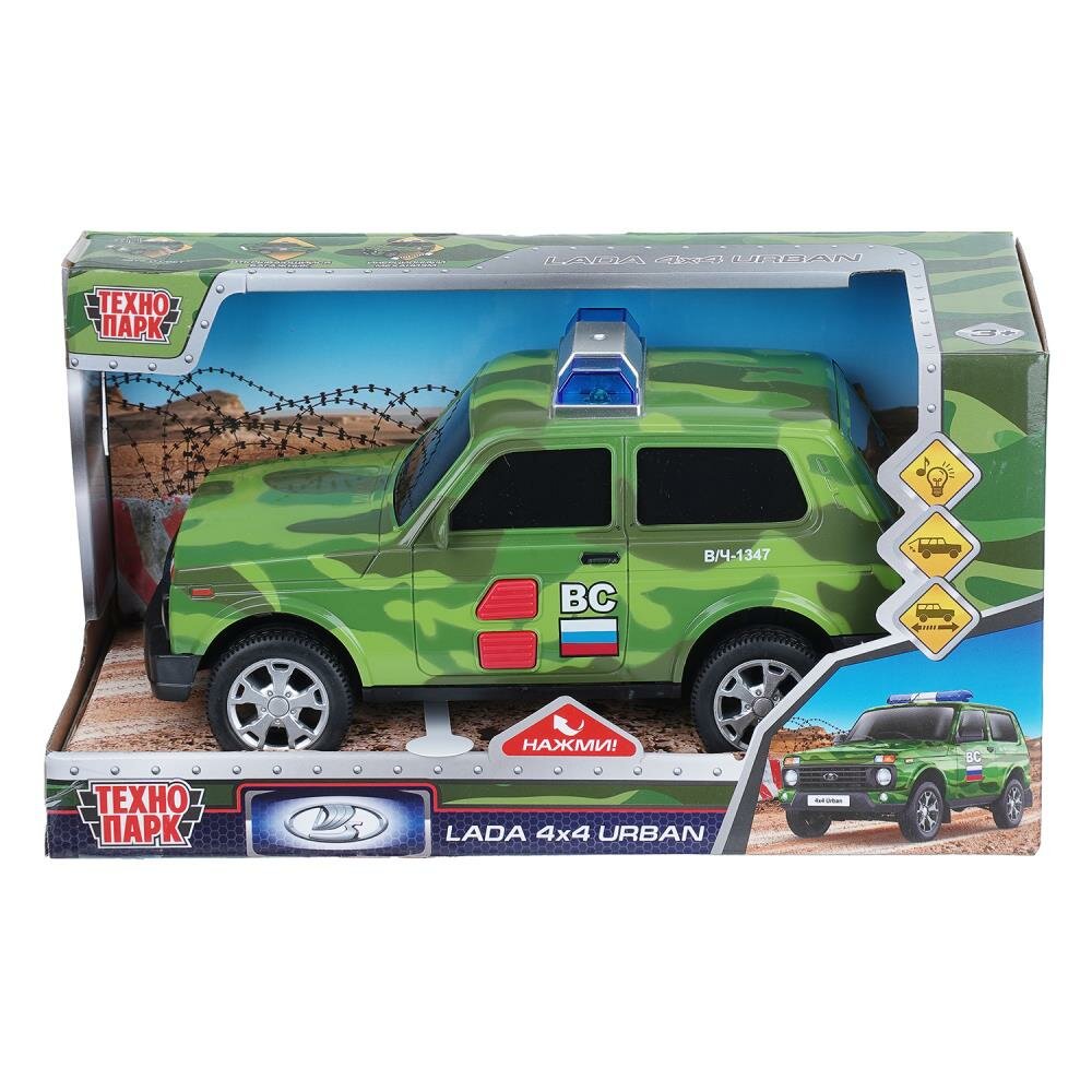 Машина пластик свет-звук Lada 4x4 Urban Камуфляж 19,5см инерция технопарк URBANBLACK-20PLMIL-G