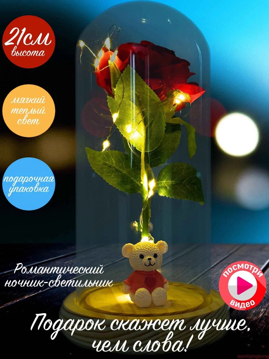 859253807Роза вечная в банке, ночник светильник, подарок на 14 февраля и 8 марта