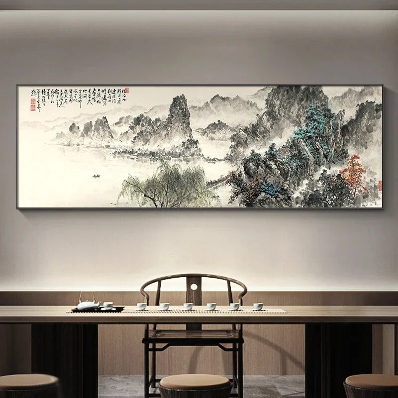 Китайский стиль пейзаж картина на холсте 013, 40x120cm Unframed