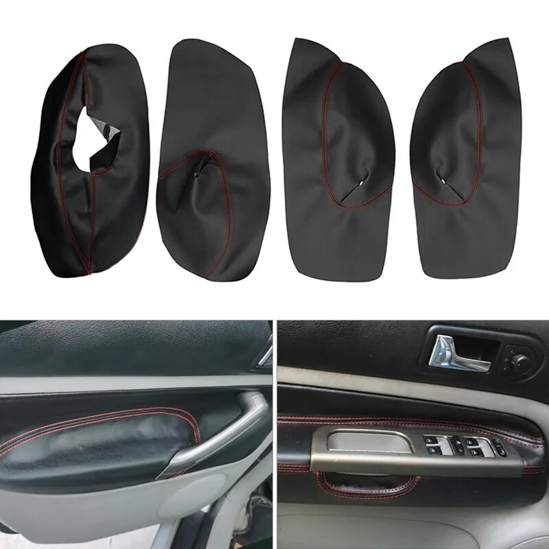 Кожаная Отделка Внутренней Части Двери LHD Для VW Golf 4 MK4 Bora Jetta 1998-2005, Черная С Красной Линией