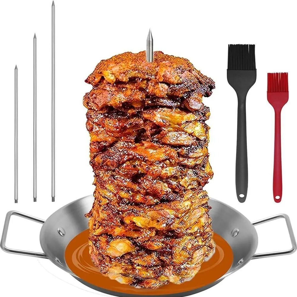 Вертикальные шампуры для алю пастор, шаурмы, 3 штыря разной длины, 2 щетки, нержавейка