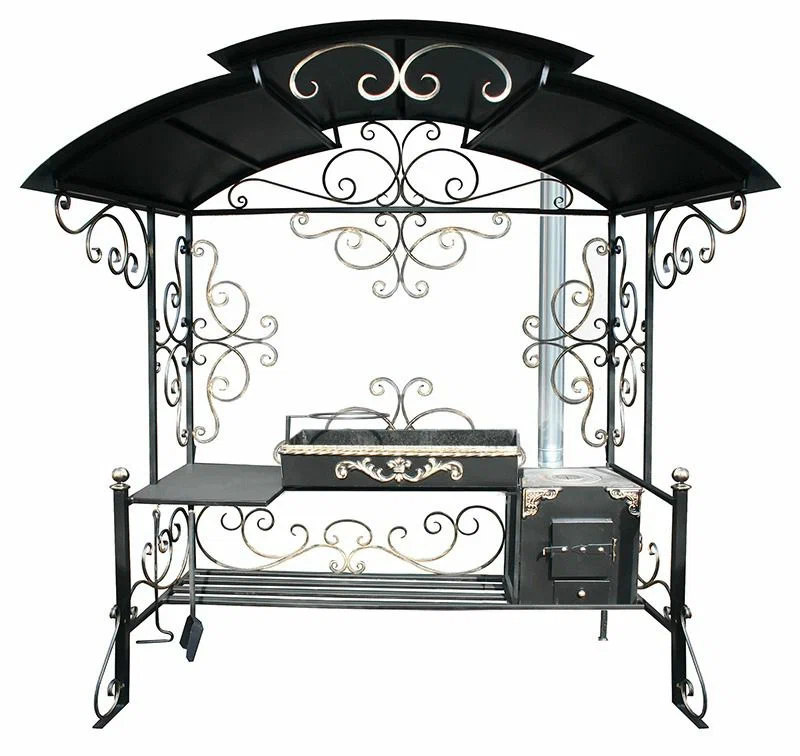 Мангал "Ирис" , стационарный, с крышей, сталь, 185х125х235см