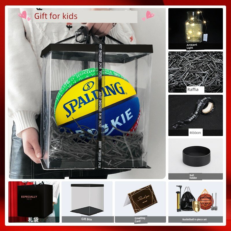 Спальдинг Яркий 5# баскетбольный мяч в подарочной упаковке с LED-подсветкой для детей до 12 лет, официальный
