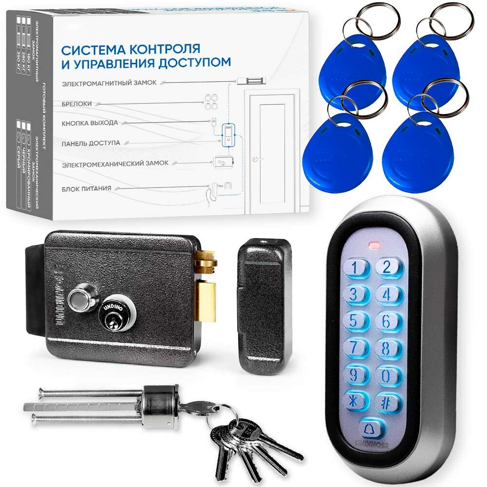 Комплект СКУД Undino KIT-ACP302EM-G, панель металл RFID+кнопки, электромеханический замок металлик, EM-Marine, IP66
