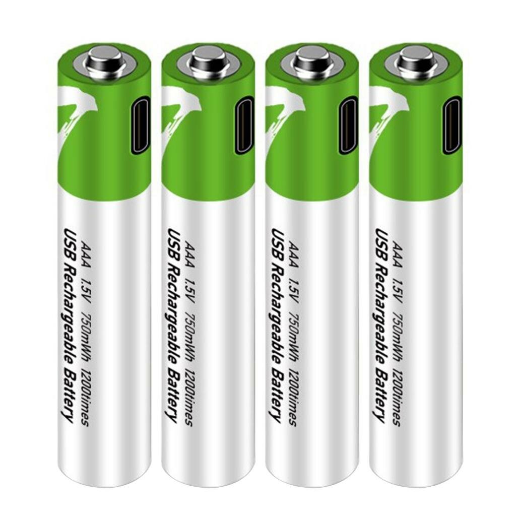 Перезаряжаемые литиевые батарейки AAA с USB-C, 4