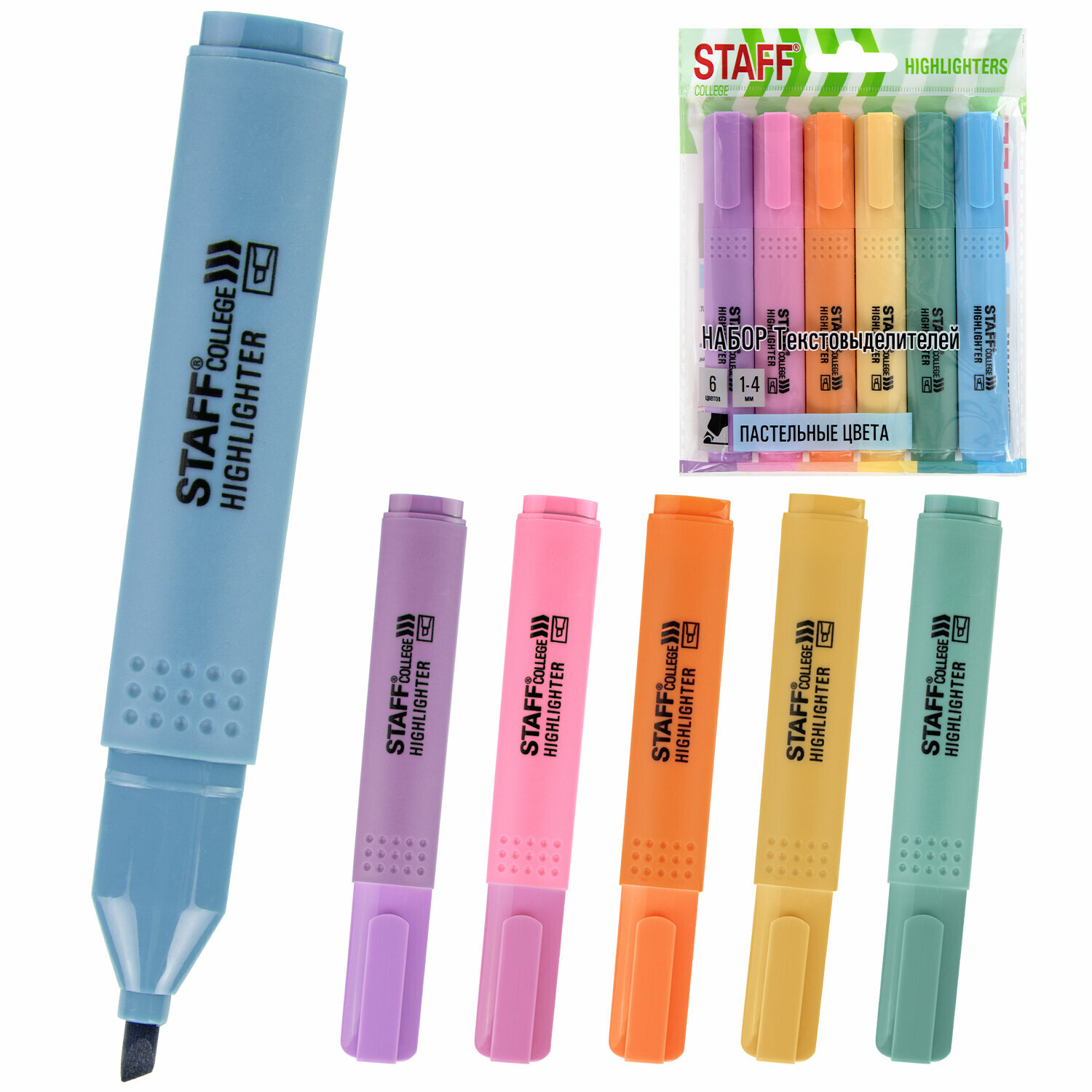 Staff Набор текстовыделителей 6 пастельных цветов College Stick Pastel 1-4 мм 152532
