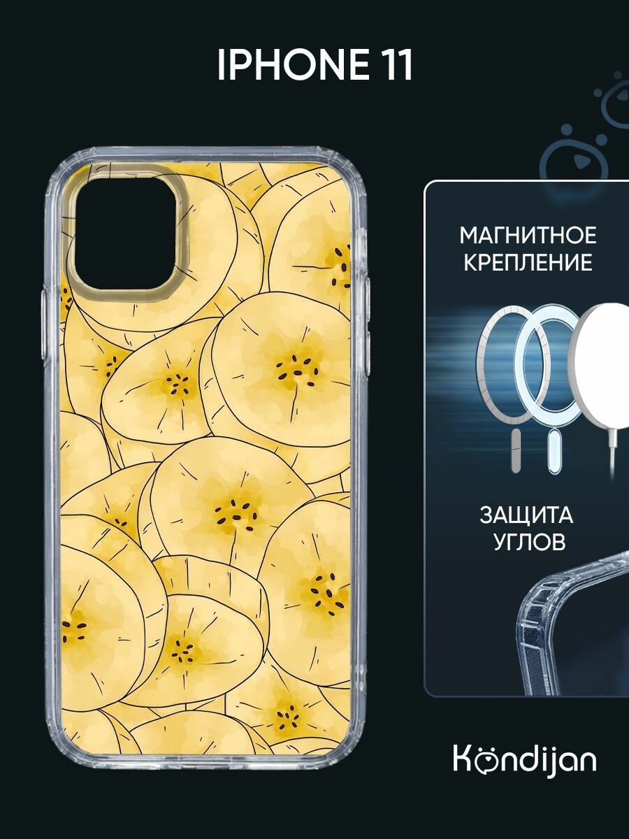 Чехол на iPhone 11 с функцией magsafe, с рисунком, прозрачный, противоударный с принтом бананы / Айфон 11