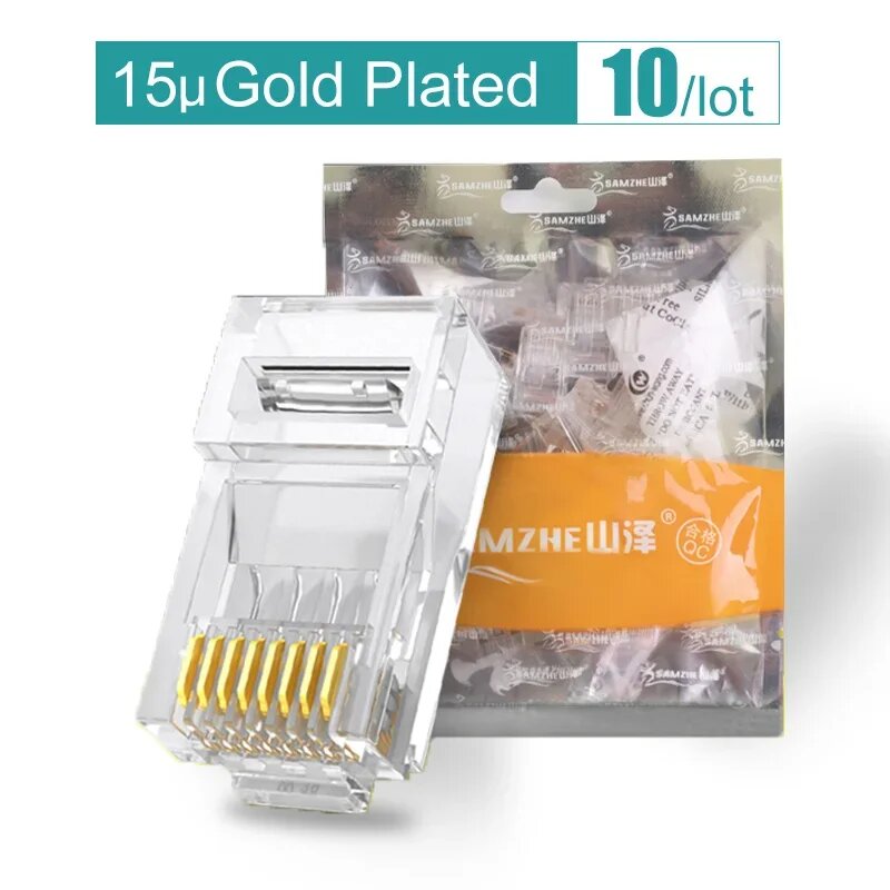 SAMZHE RJ45 разъемы Cat6, 15U Gold, 10 шт