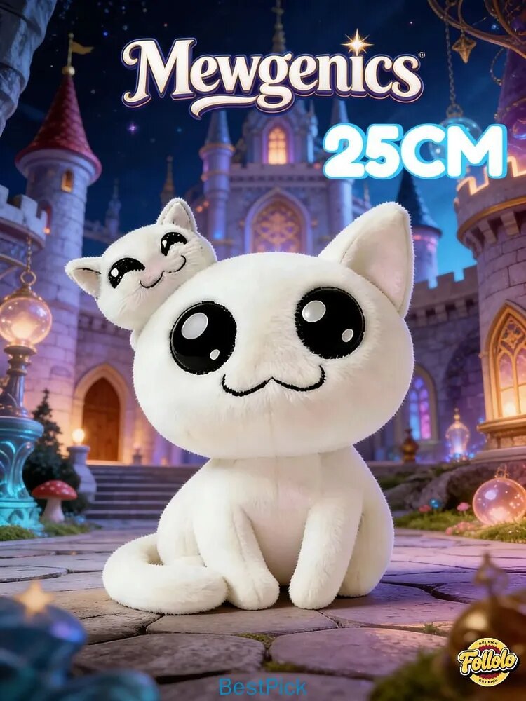Плюшевая игрушка Mewgenics из популярной игры, коллекционный персонаж, белый/слоновая кость/темно-коричневый/хром
