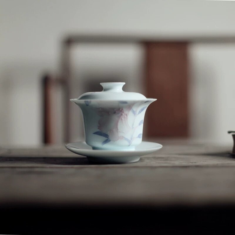 Цветочная ручная роспись на фарфоровой чашке с крышкой, японский стиль Орибе, ручная работа из Цзиньдэчжэня