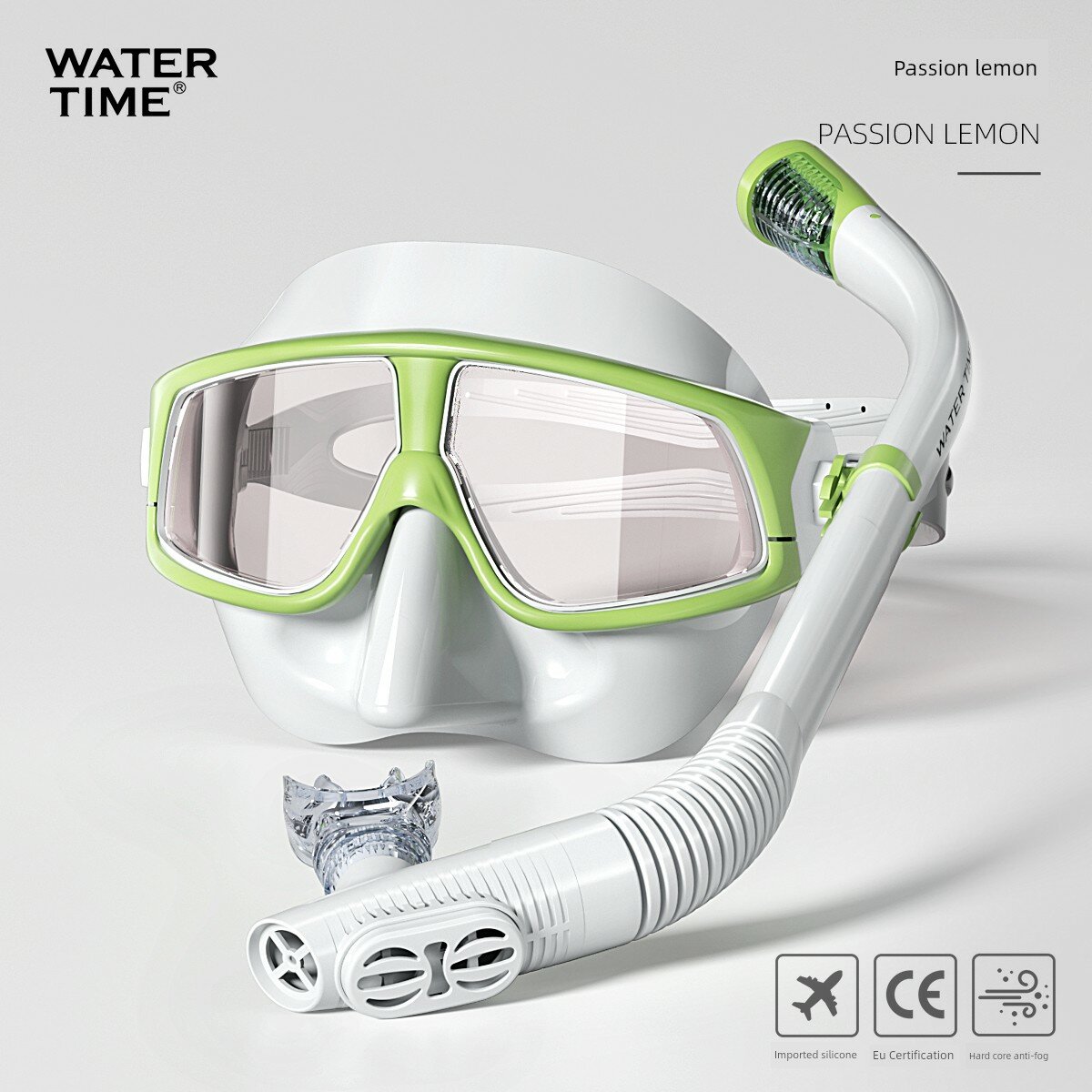 WaterTime ярко-желтая маска для снорклинга с 3-канальным дыхательным шлангом, яркий цветовой дизайн
