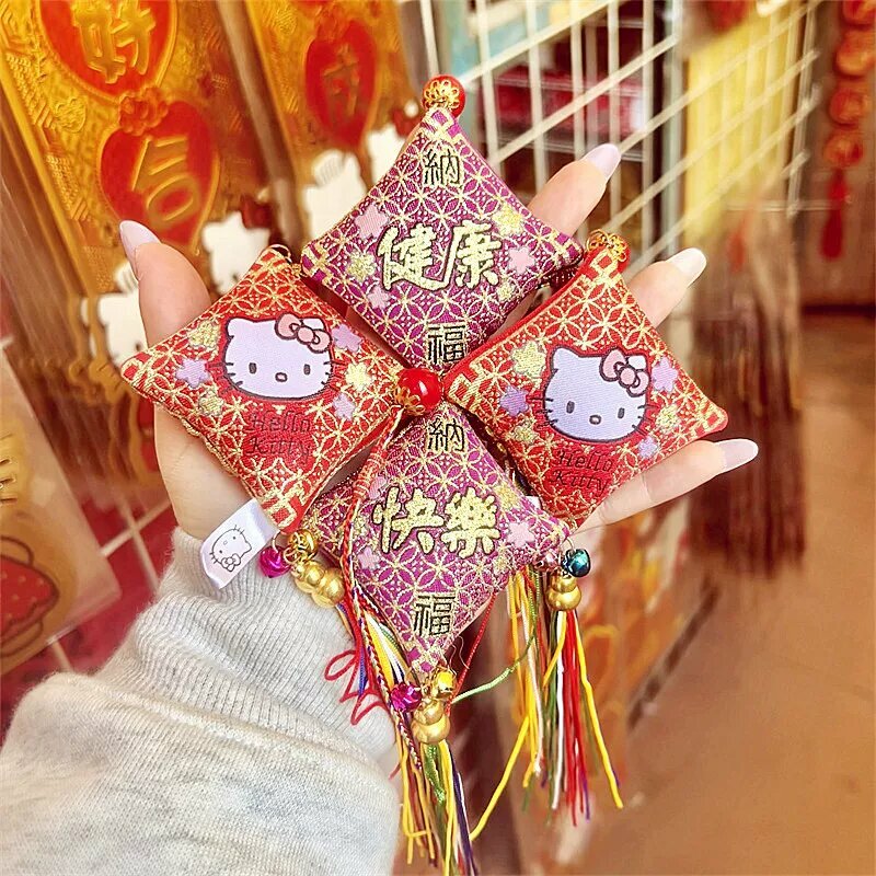 Hello Kitty Новогодний Декор с Миром и Счастьем + Здоровьем и Радостью, Набор 4 Подвески