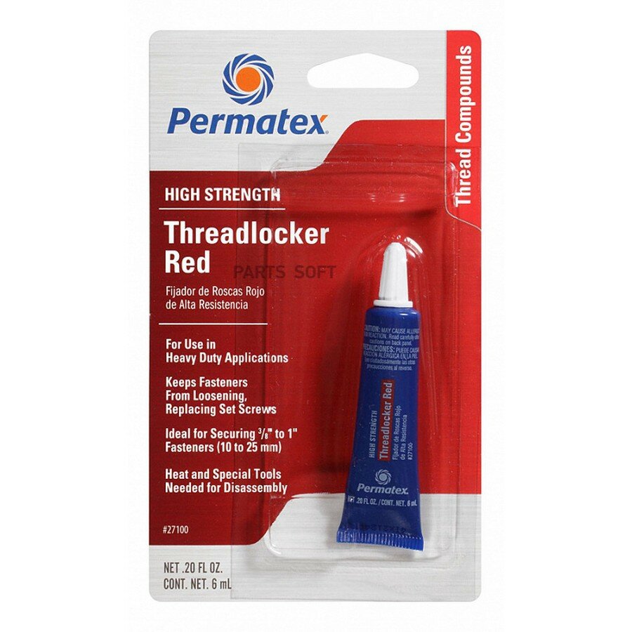 Фиксатор резьбы "PERMATEX " (6 мл) (красный, сильной фиксации) PERMATEX 27100 | цена за 1 шт