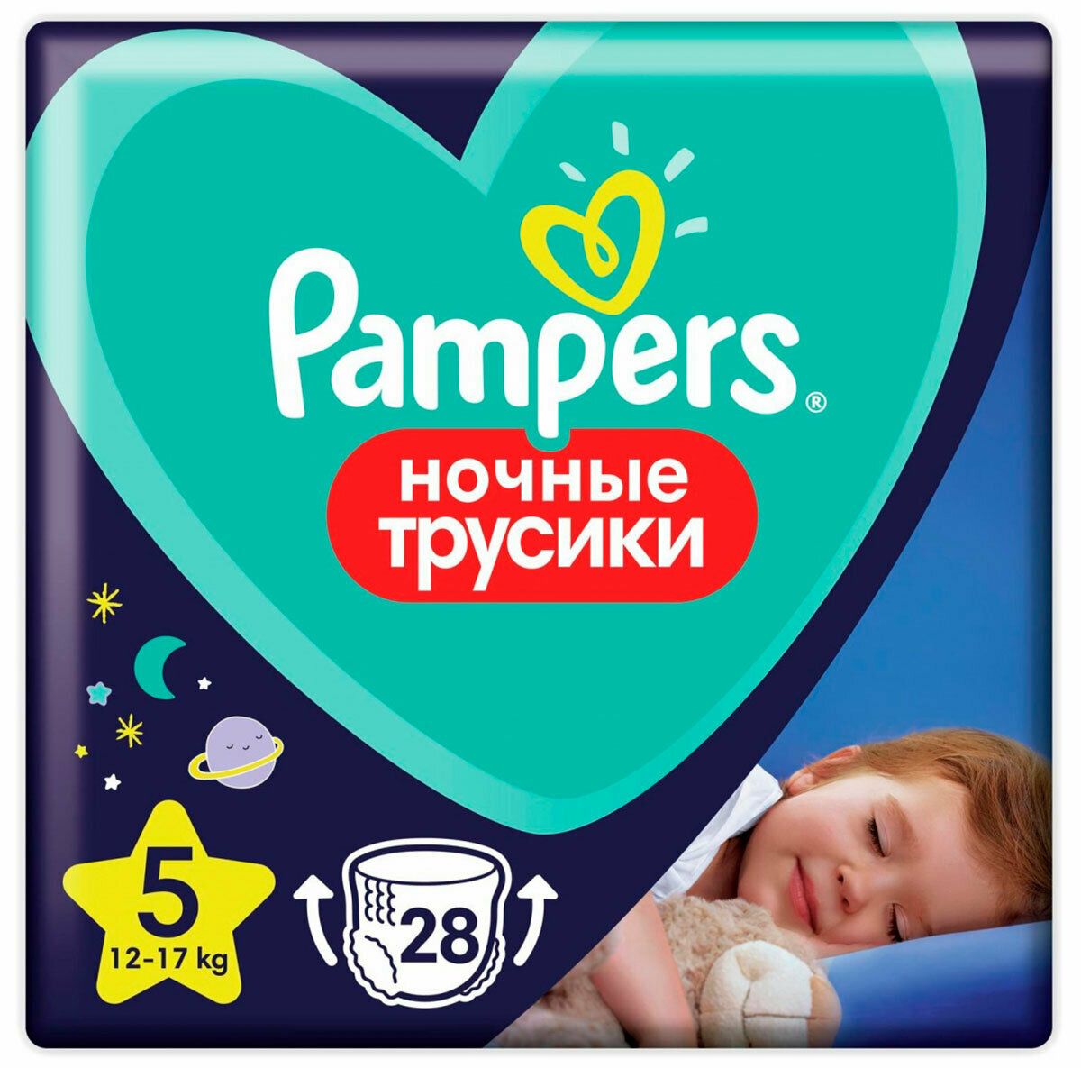 Ночные подгузники-трусики Pampers для мальчиков и девочек Junior (12-17кг), экономичная упаковка 28 шт