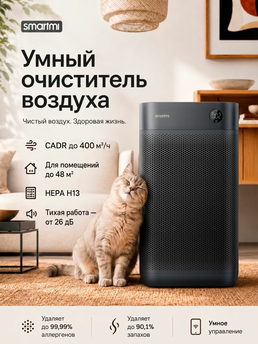 Очиститель воздуха Smartmi Air Purifier 3 (KQJHQ03ZM), 48м2, лазерный датчик