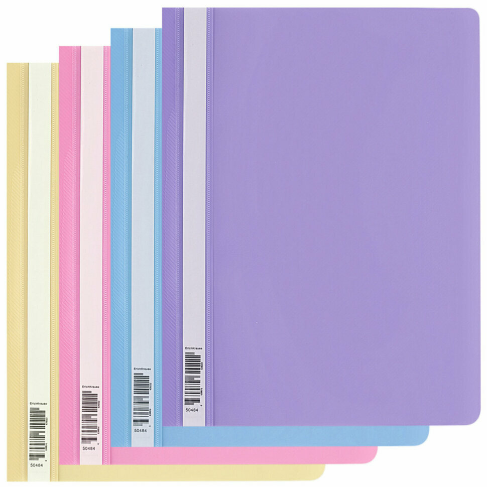 Скоросшиватель пластиковый ERICH KRAUSE "Pastel", А4, 120/180 мкм, ассорти, 50484, 60 штук, 272915
