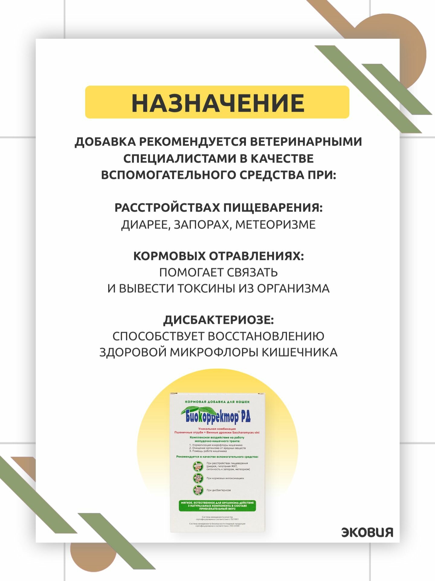 Кормовая добавка для нормализации работы желудочно-кишечного тракта кошек Биокорректор РД 1 уп по 60 табл — фото 1