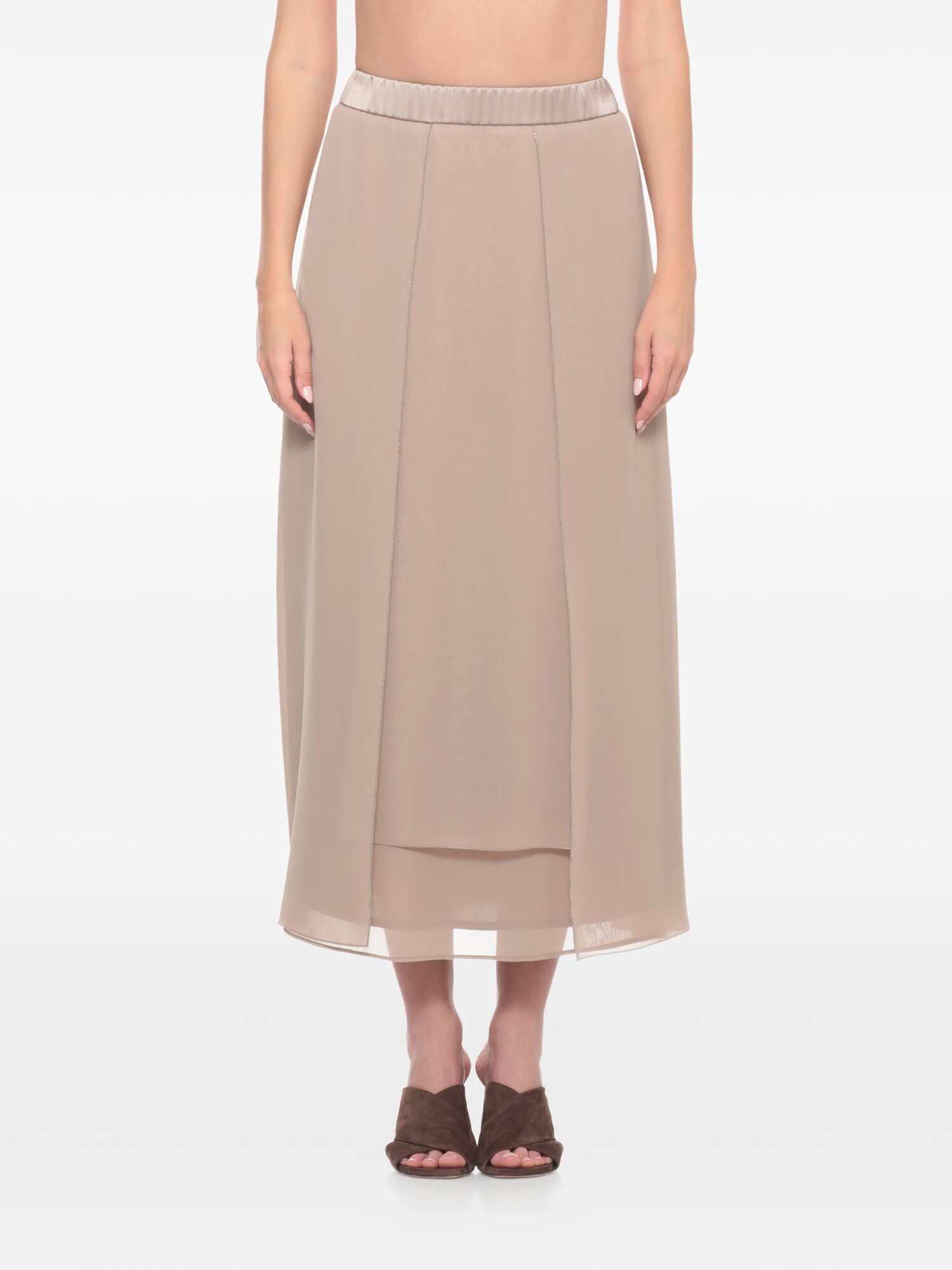 Юбка PESERICO Layered elasticated-waist midi skirt, размер 42, разноцветный — фото 1