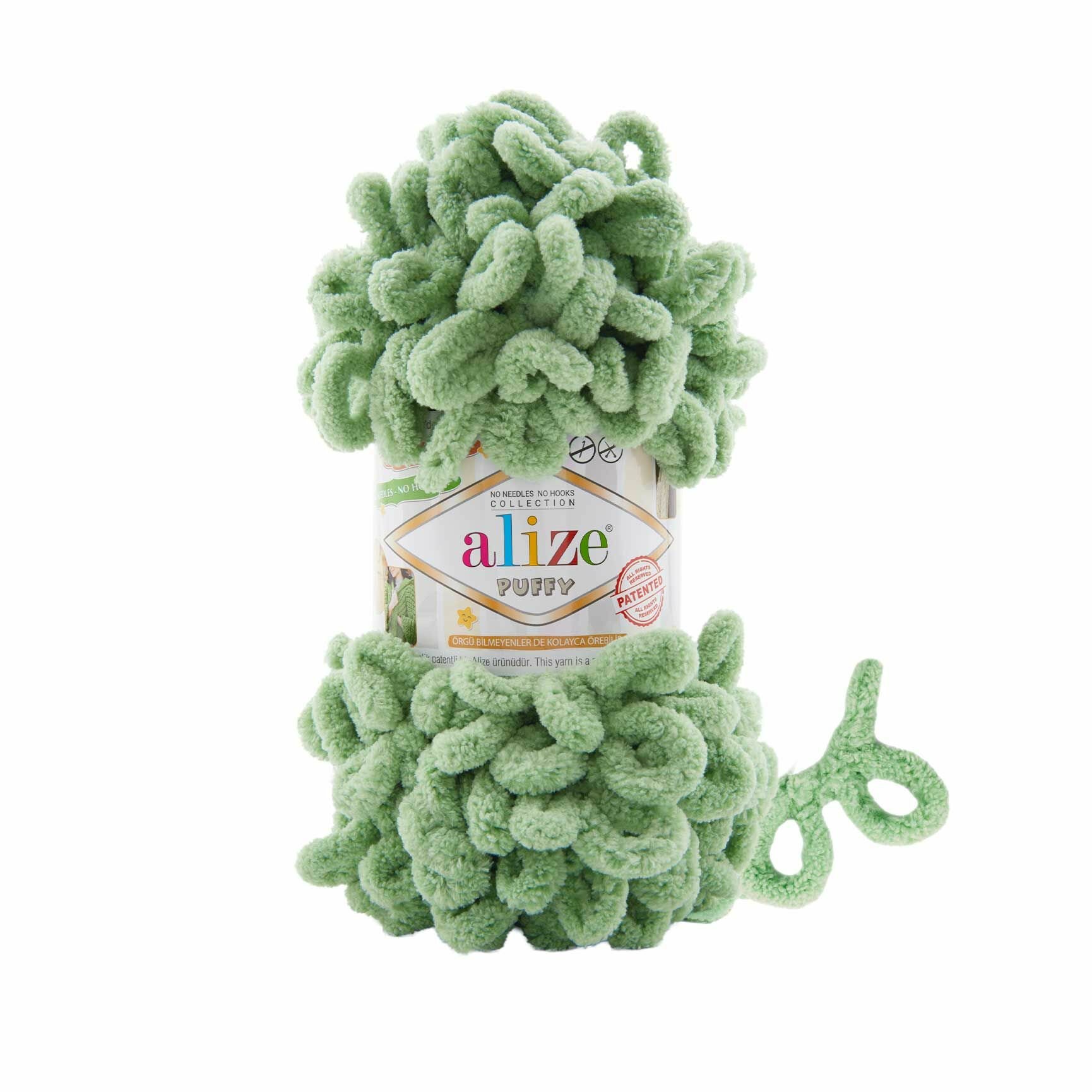 Пряжа для вязания Puffy Alize 1 моток (9 м, 100 гр), цвет 299 зелёное яблоко
