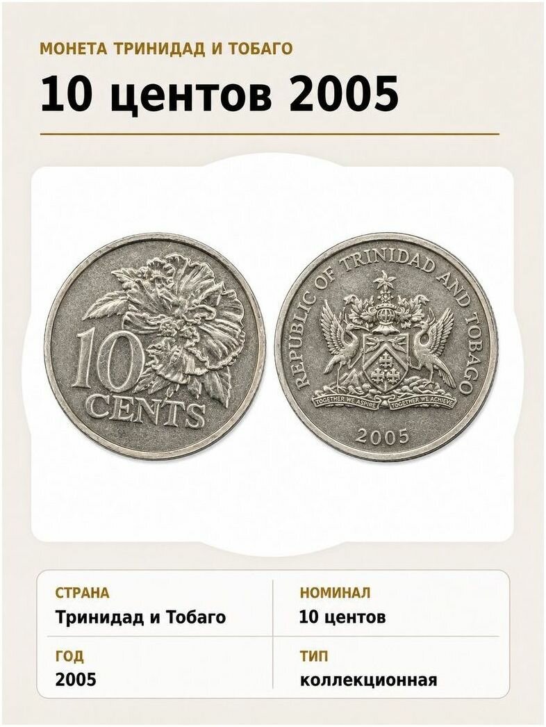 Коллекционная монета Тринидад и Тобаго 10 центов 2005